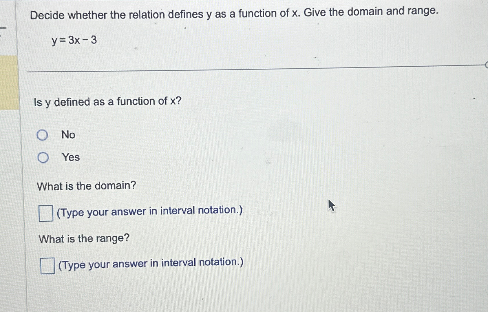 Solved Decide whether the relation defines y ﻿as a function | Chegg.com