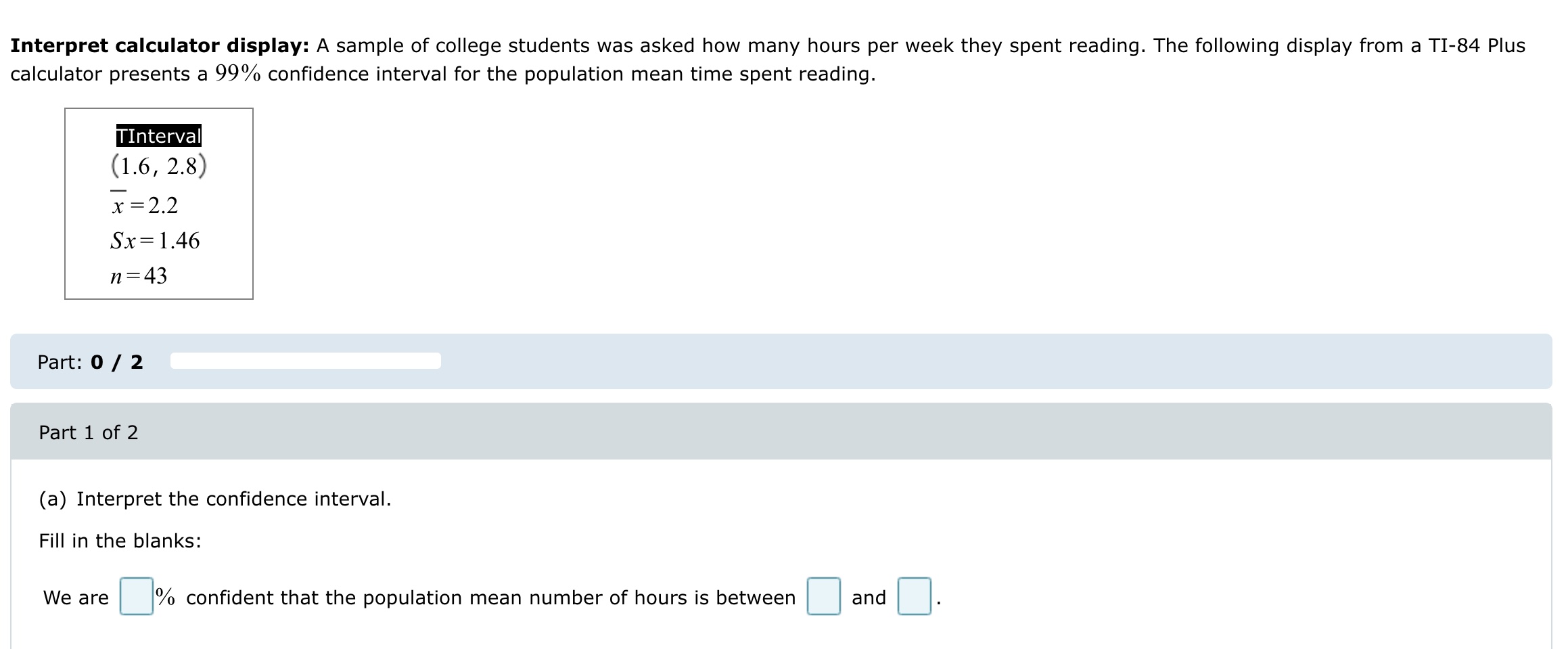 Solved Interpret calculator display: A sample of college | Chegg.com