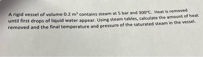 Solved A rigid vessel of volume 0.2 m3 contains steam at | Chegg.com
