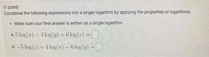 Solved (1 point) Rewrite the following logarithms in | Chegg.com