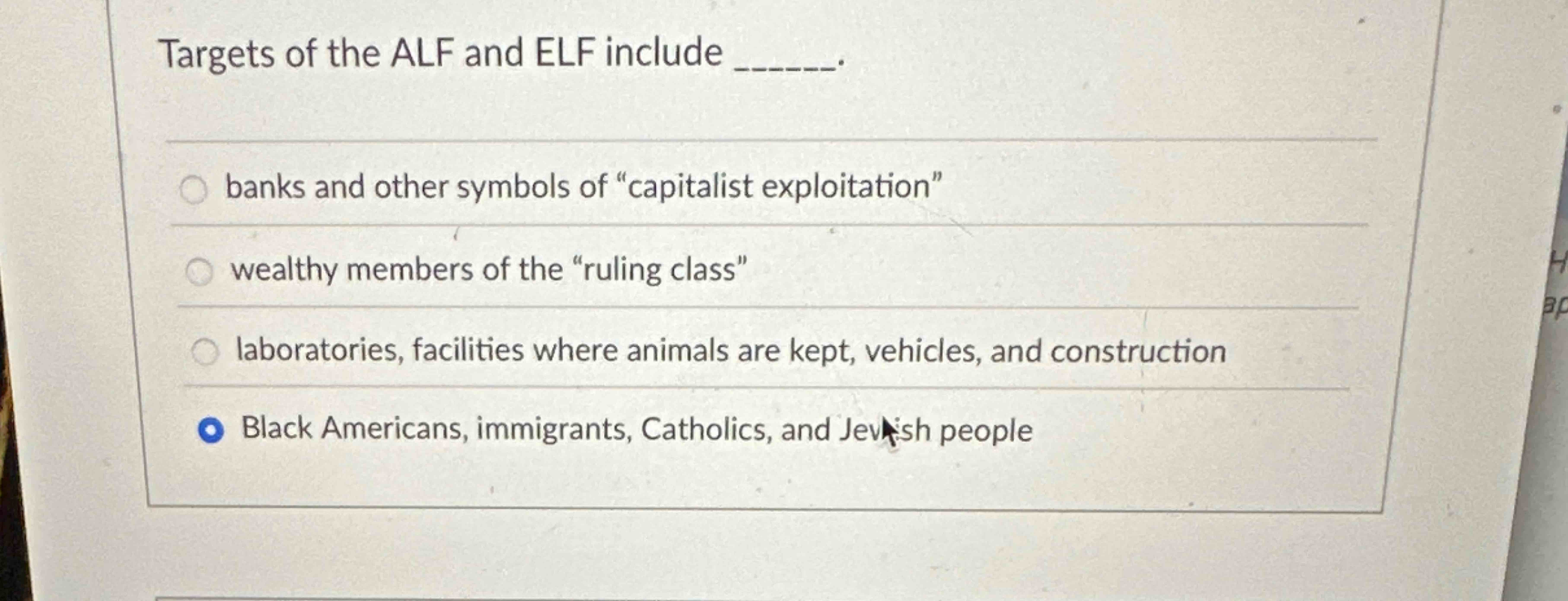 Solved Targets of the ALF and ELF include . ﻿banks and other | Chegg.com