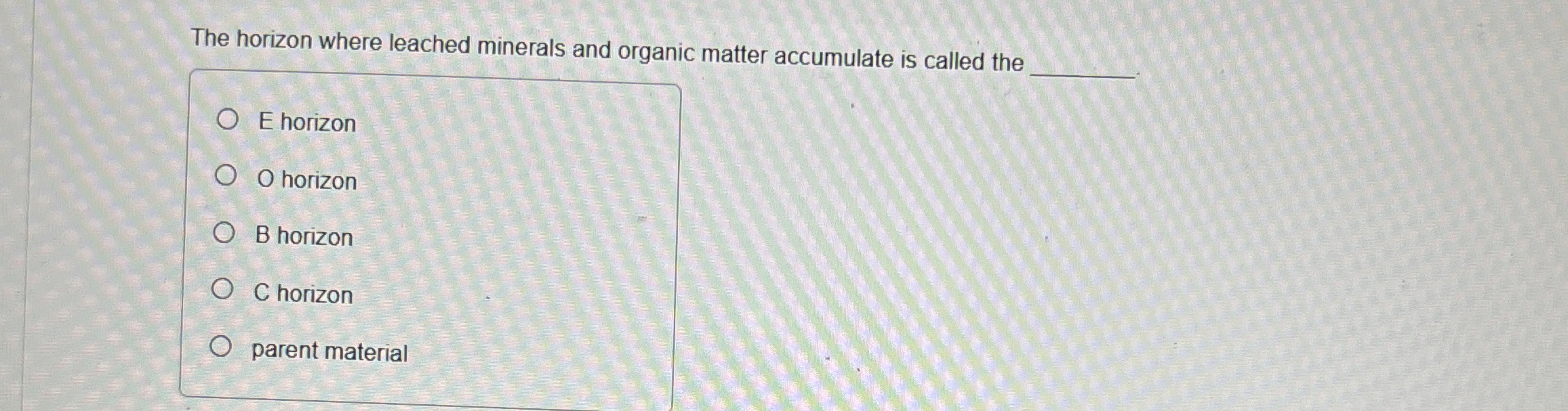 Solved The horizon where leached minerals and organic matter | Chegg.com