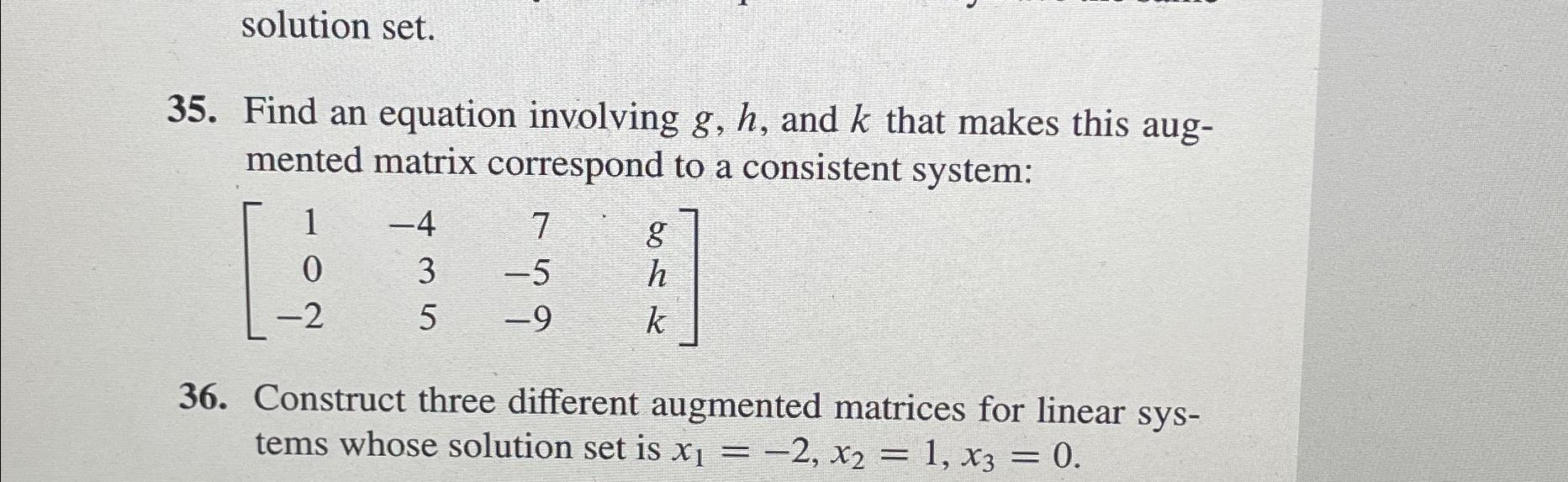 Solved \\n35. Find an equation involving g,h, and k that | Chegg.com