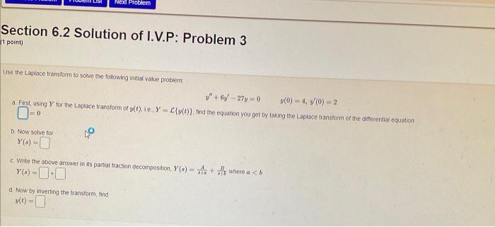 Solved Next Problem Section 6.2 Solution of I.V.P: Problem 3 | Chegg.com