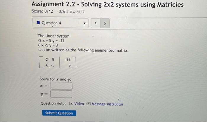 Solved Progress Assignment 2.2 - Solving 2x2 systems using | Chegg.com