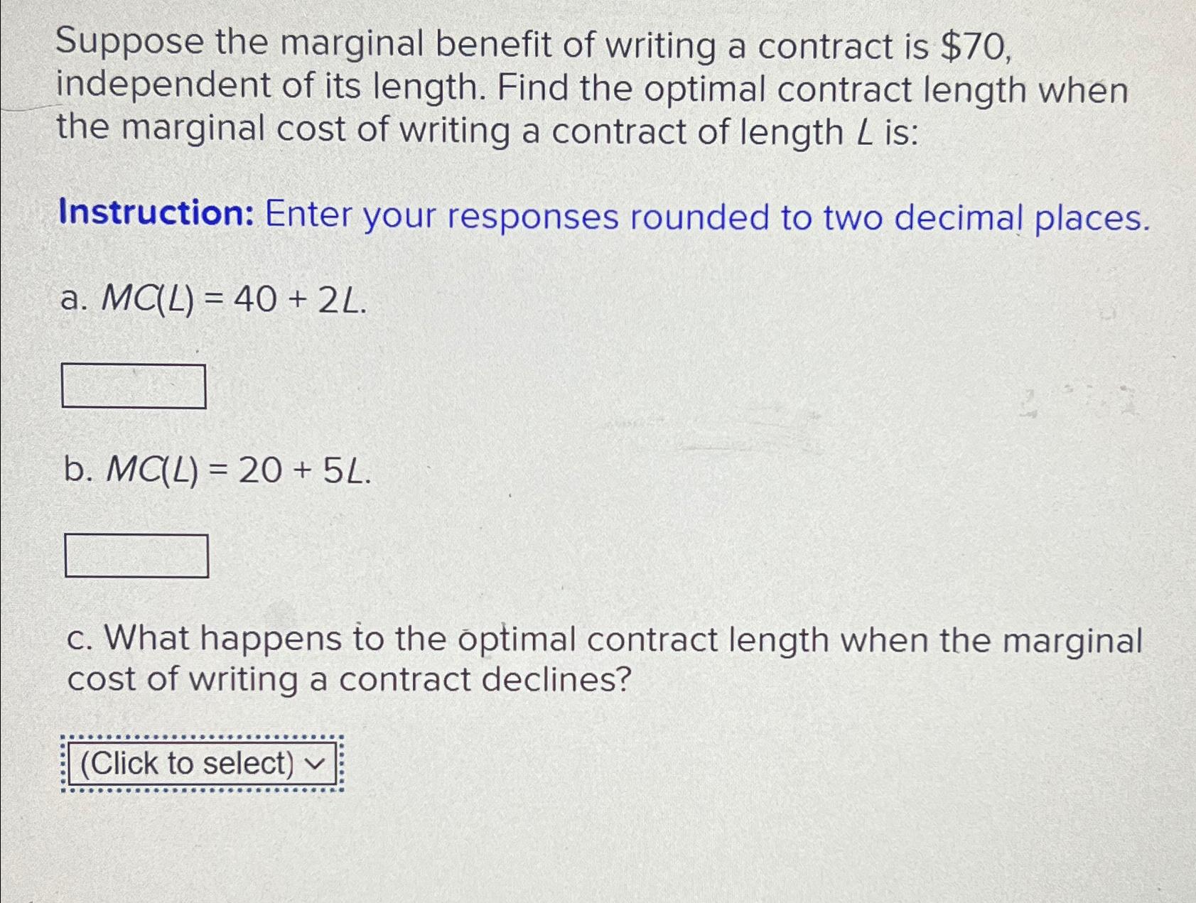 Solved Suppose the marginal benefit of writing a contract is | Chegg.com