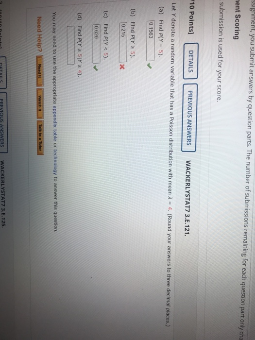 Solved ssignment, you submit answers by question parts. The | Chegg.com