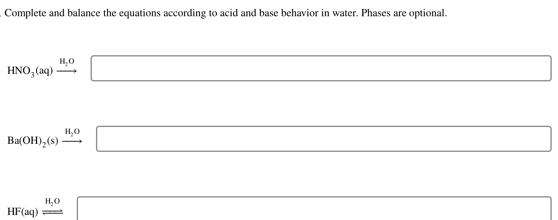 Solved Complete and balance the equations according to acid | Chegg.com
