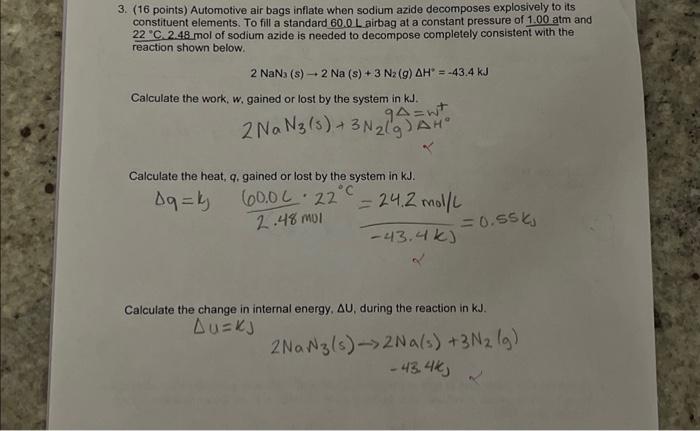 Solved 3. ( 16 points) Automotive air bags inflate when | Chegg.com