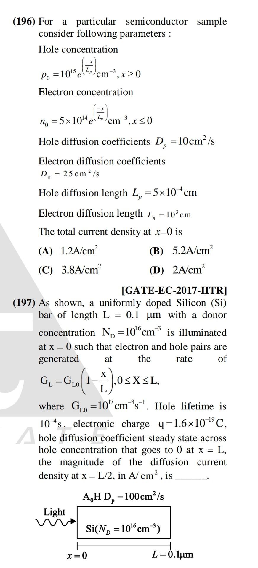 Solved (196) For a particular semiconductor sample consider | Chegg.com