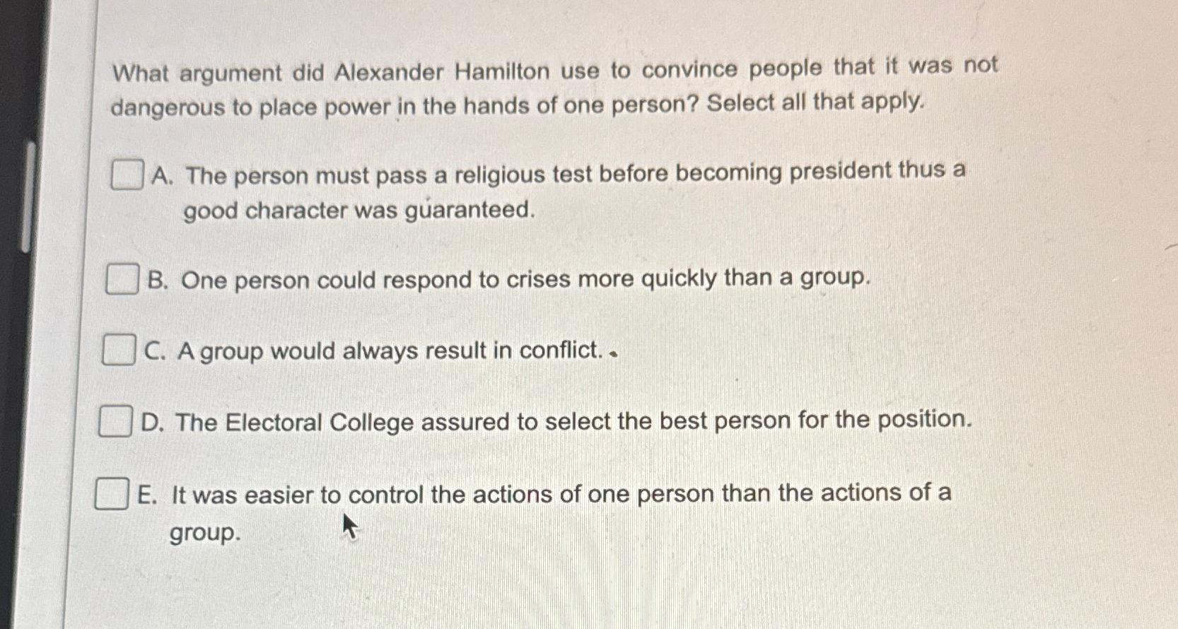 Solved What argument did Alexander Hamilton use to convince | Chegg.com
