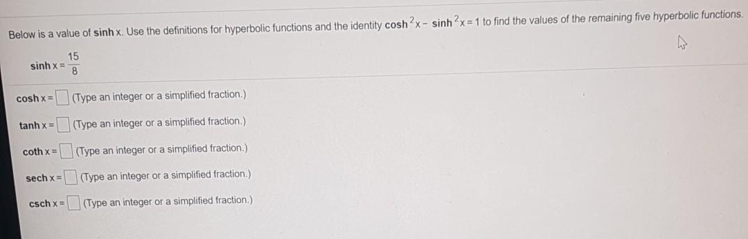 Solved Below is a value of sinh x. Use the definitions for | Chegg.com