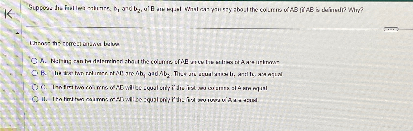 Solved Suppose the first two columns, b1 ﻿and b2, ﻿of B ﻿are | Chegg.com
