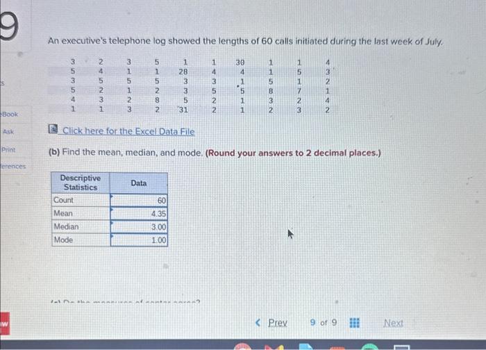 Solved An executive's telephone log showed the lengths of 60 | Chegg.com