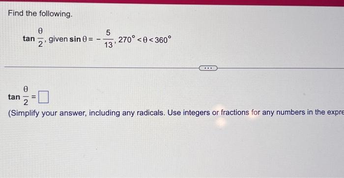 Solved Find the following. tan2θ, given | Chegg.com
