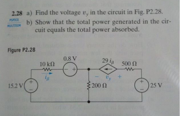 Solved Find the voltage vy in the circuit in Fig. P2.28. | Chegg.com