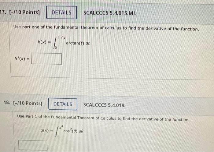 Solved Use part one of the fundamental theorem of calculus | Chegg.com