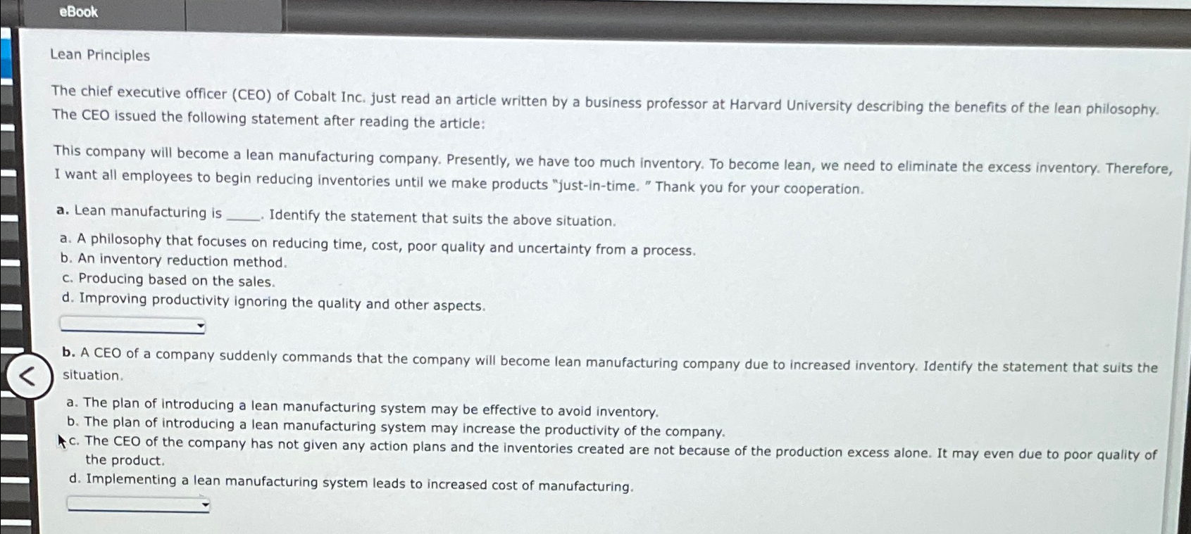 Solved Lean PrinciplesThe chief executive officer (CEO) ﻿of | Chegg.com