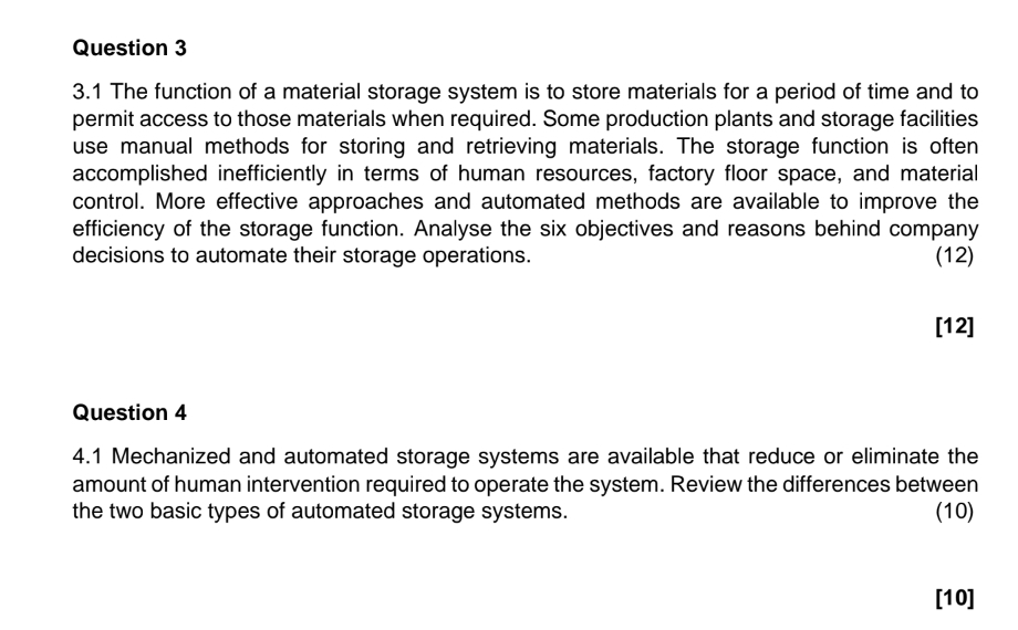 Solved Question 33.1 ﻿The function of a material storage | Chegg.com