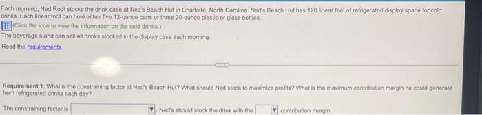Solved Each morning, Ned Root stocks the dcink cese at Nedy | Chegg.com