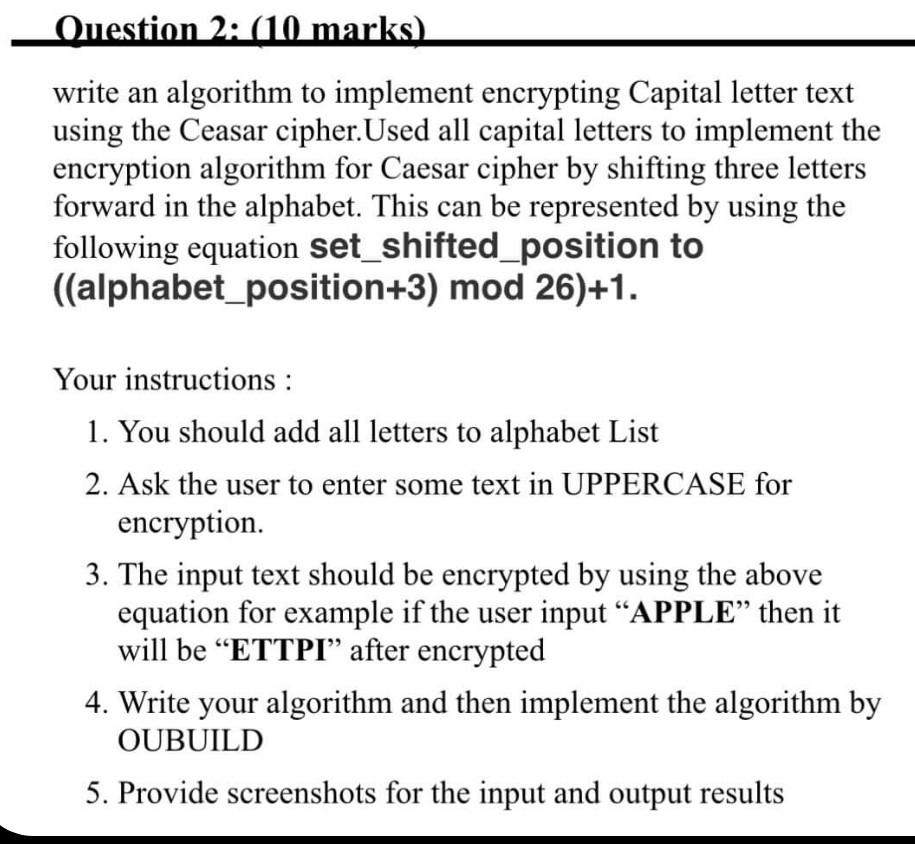 Solved Question 2: (10 marks) write an algorithm to | Chegg.com