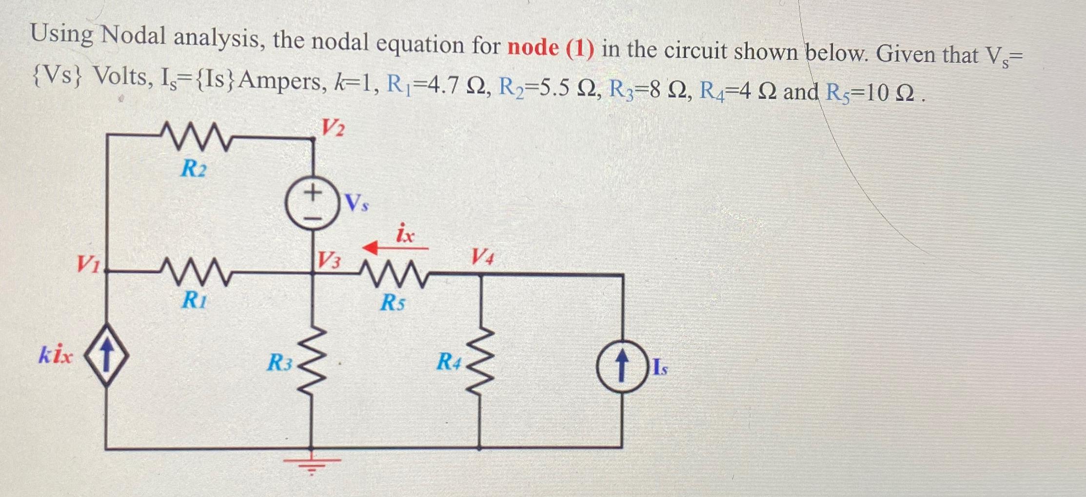 Solved Using Nodal analysis, the nodal equation for node (1) | Chegg.com