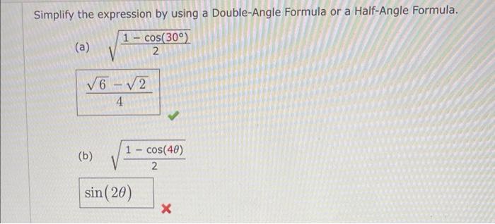 Solved Simplify the expression by using a Double-Angle | Chegg.com