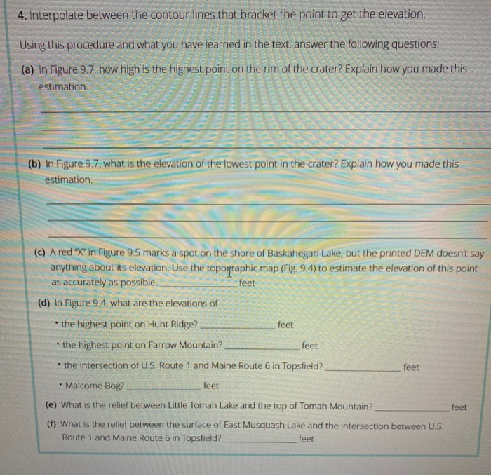 4. Interpolate between the contour lines that bracket | Chegg.com