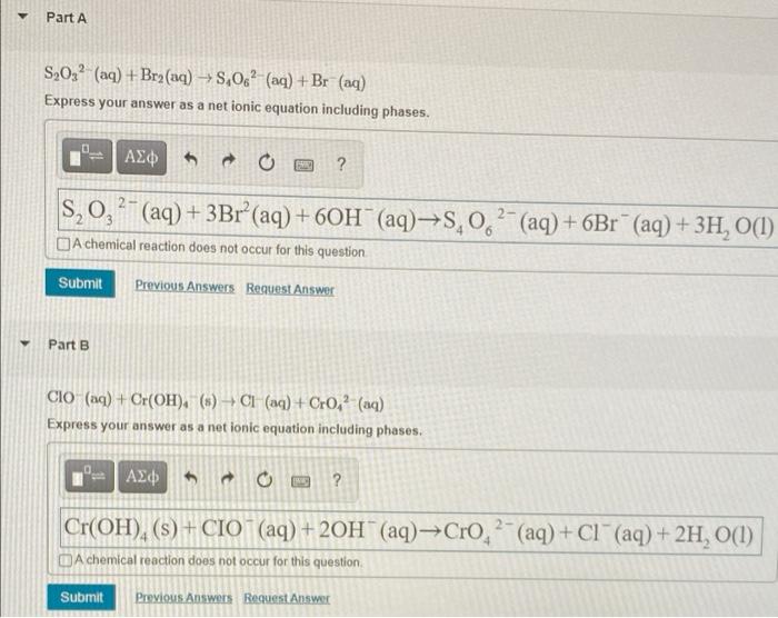 Solved Enter A Balanced Net Ionic Equations For The