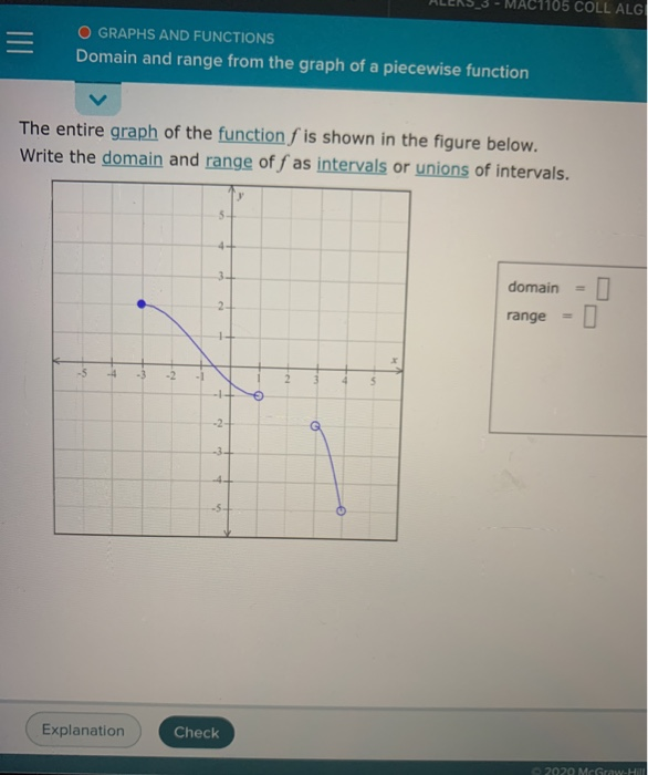 Solved 1105 Coll Alg O Graphs And Functions Domain And Range 