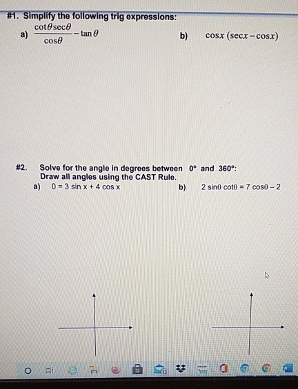 Solved #1. Simplify the following trig expressions: cotoseco | Chegg.com