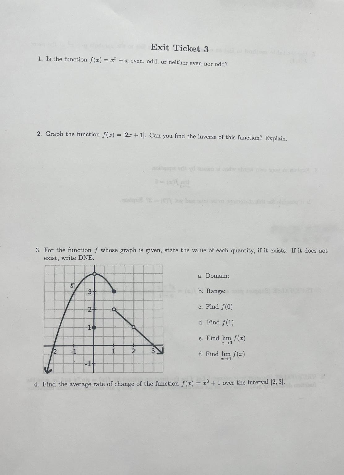 Solved Exit Ticket 3Is the function f(x)=x5+x ﻿even, odd, or | Chegg.com