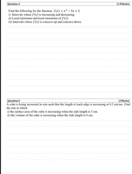 Solved Find the following for the function f(x)=x3−3x+3 i) | Chegg.com