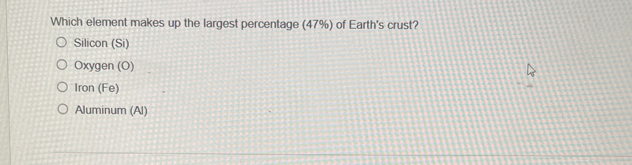 Solved Which element makes up the largest percentage ( 47% ) | Chegg.com