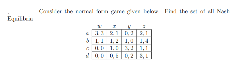 Solved Consider the normal form game given below. Find the | Chegg.com