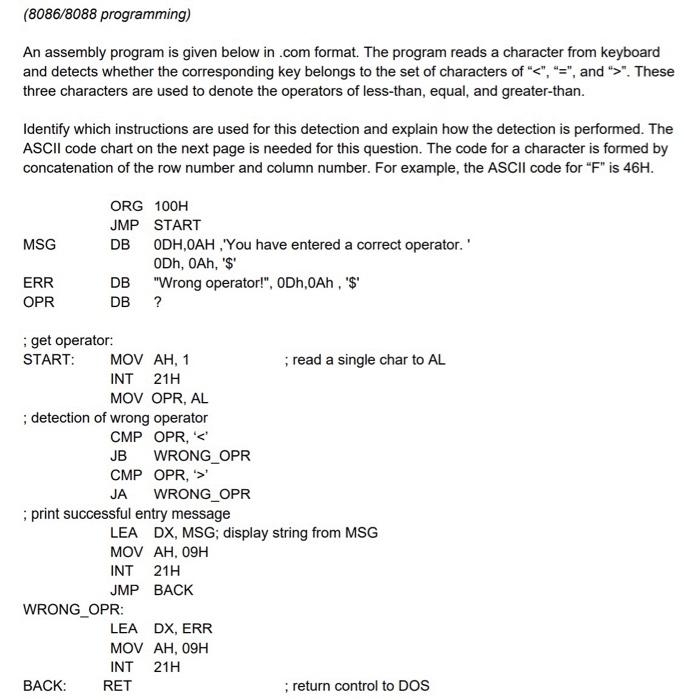 Solved (8086/8088 programming) An assembly program is given | Chegg.com
