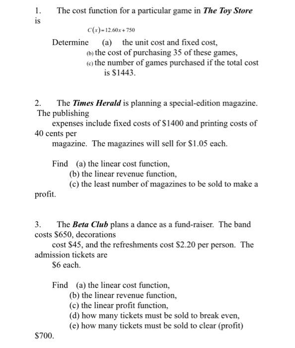Solved 1 Is C X 12 60x 750 Determine A The Unit Cost And