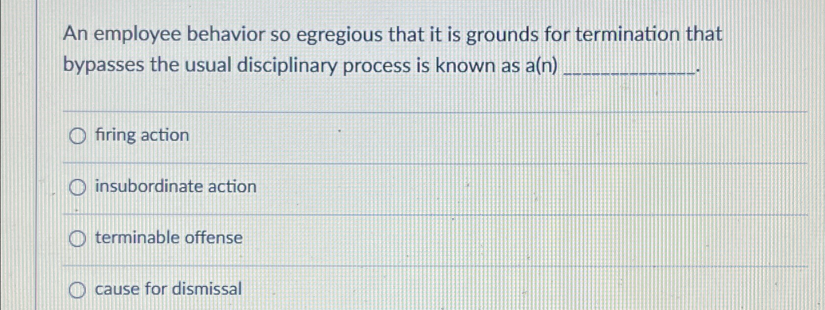 Solved An employee behavior so egregious that it is grounds | Chegg.com