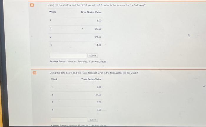 Solved Using the data below and the SES forecast a=0.3, what | Chegg.com