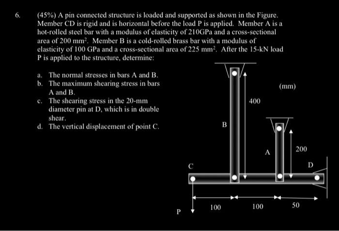 Solved 45 A Pin Connected Structure Is Loaded And