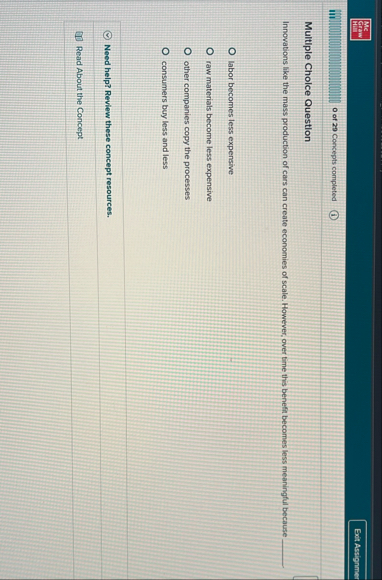 Solved MeGrawCHO of 29 ﻿Concepts completedMultiple Choice | Chegg.com