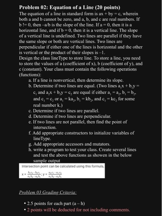 Solved Problem 02: Equation of a Line (20 points) The | Chegg.com