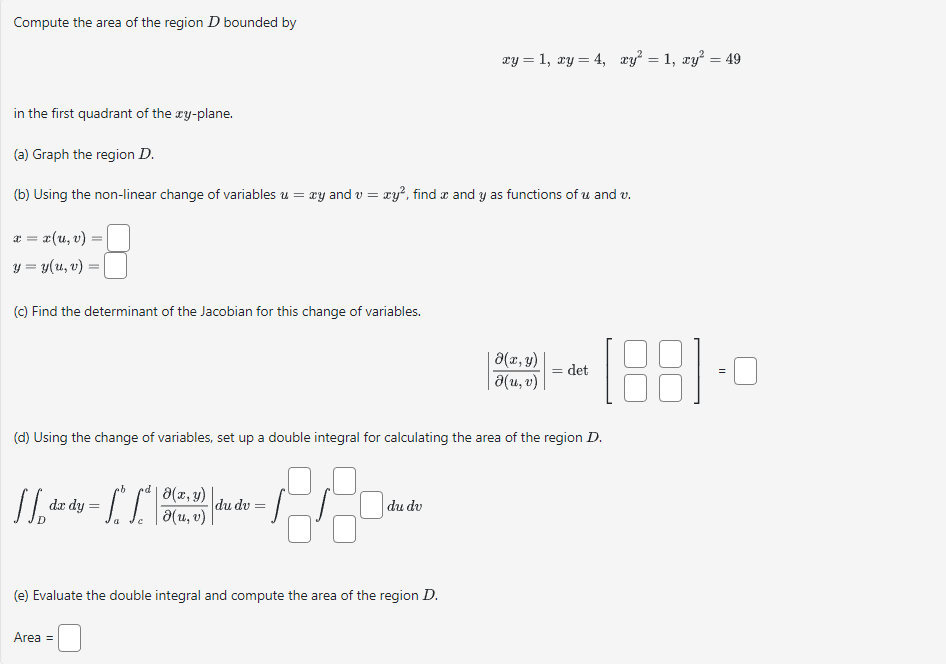 Solved Compute the area of the region D ﻿bounded | Chegg.com