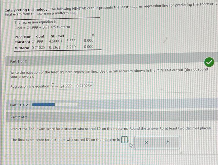 Solved Interpreting technology: The following MINITAB output | Chegg.com