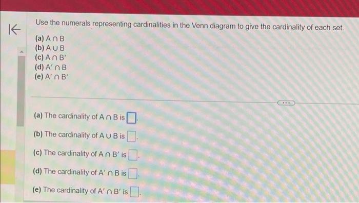 Solved Use the numerals representing cardinalities in the | Chegg.com