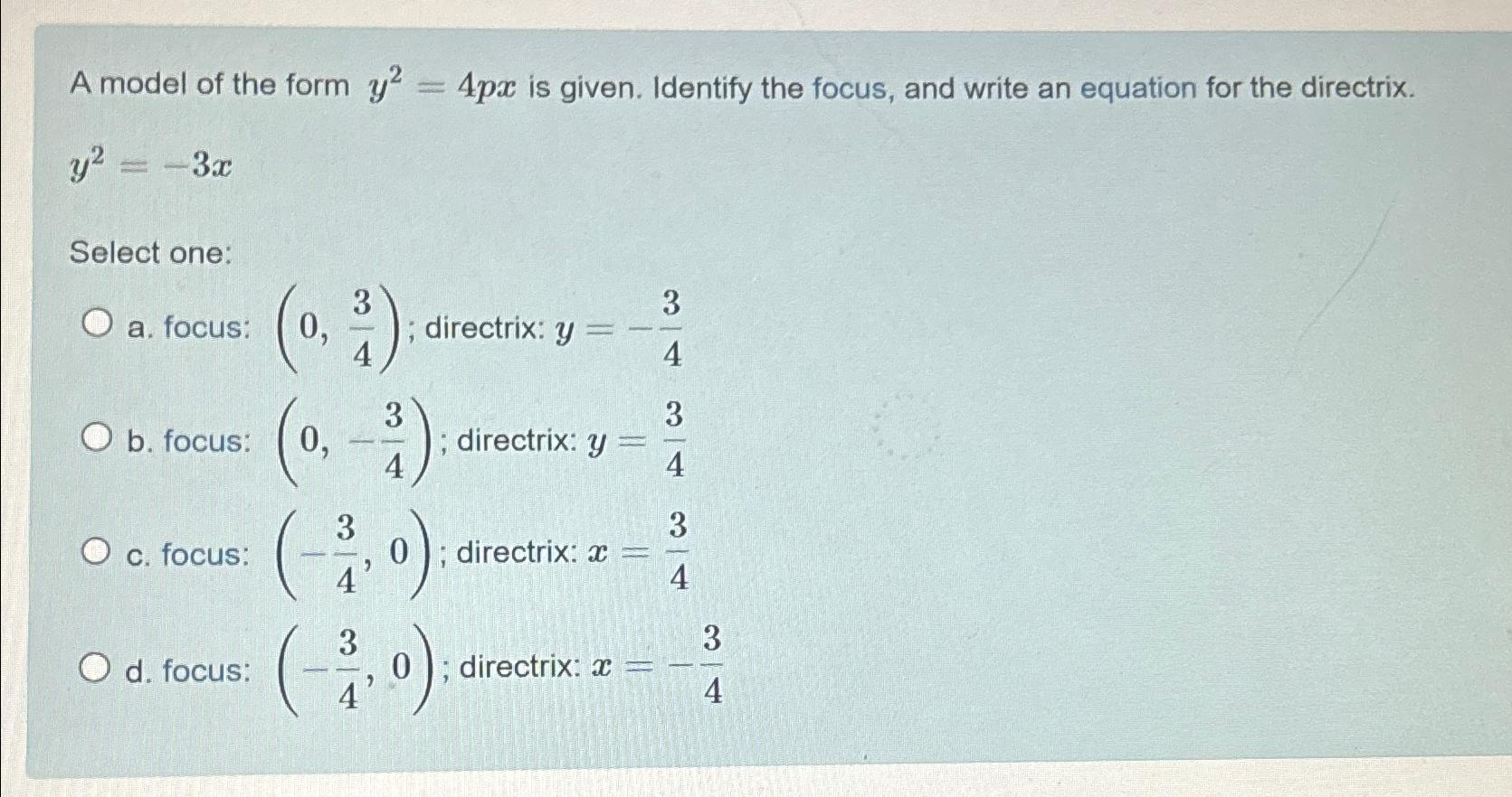 Solved A model of the form y2=4px ﻿is given. Identify the | Chegg.com
