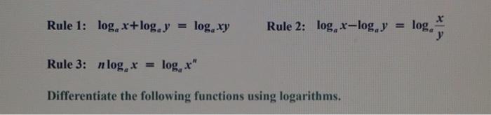 Solved Rule 1: log, x+logy = log.xy Rule 2: log, x-log, y = | Chegg.com