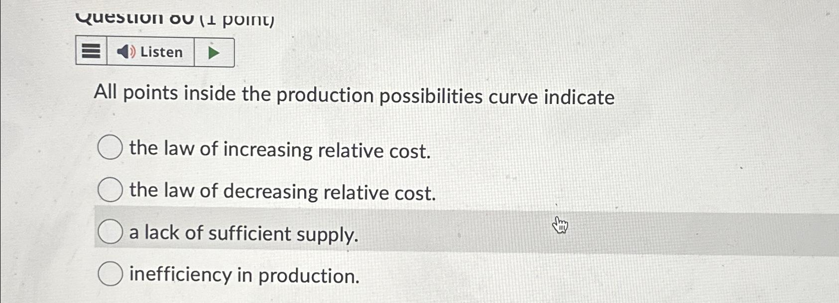 Solved ListenAll points inside the production possibilities | Chegg.com