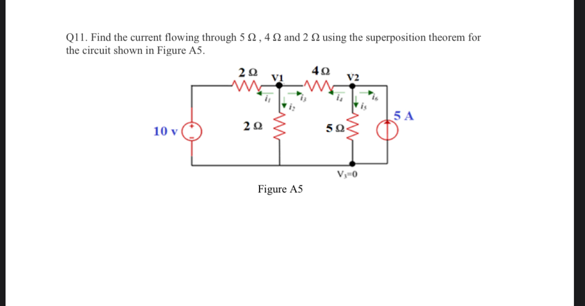 Solved Q11. ﻿Find the current flowing through 5Ω,4Ω ﻿and 2Ω | Chegg.com