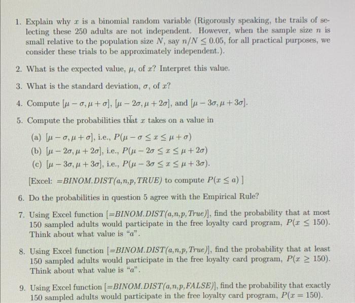 Solved 1. Explain why x is a binomial random variable | Chegg.com